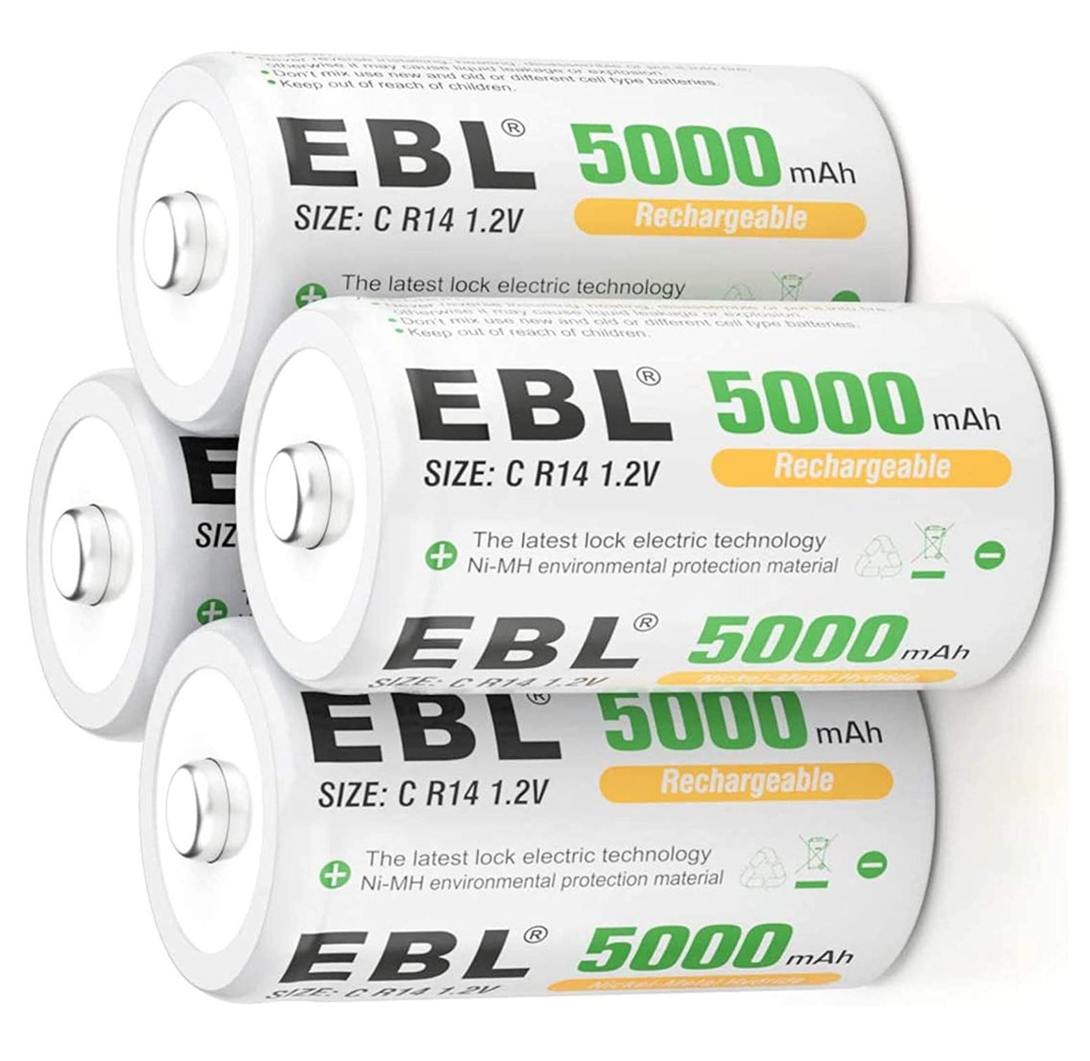 EBL Rechargeable C Size Battery Lithium Battery – 2 to 8 Pack ...